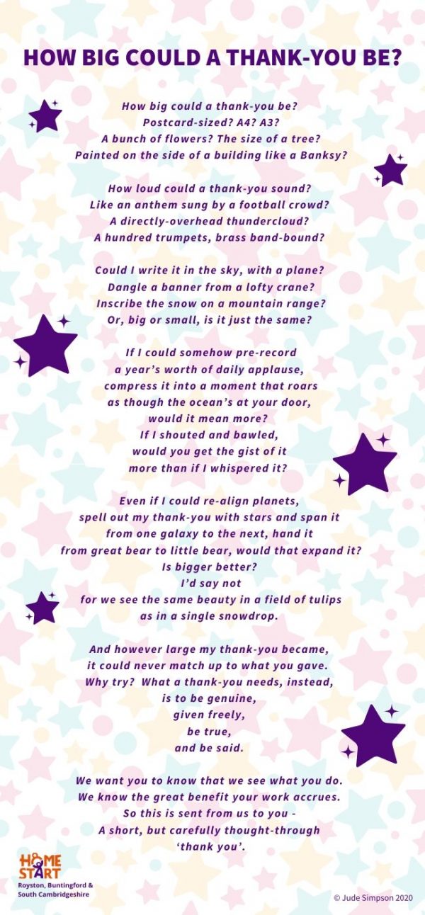 Volunteer Week: How big could a thank you be? (poem)